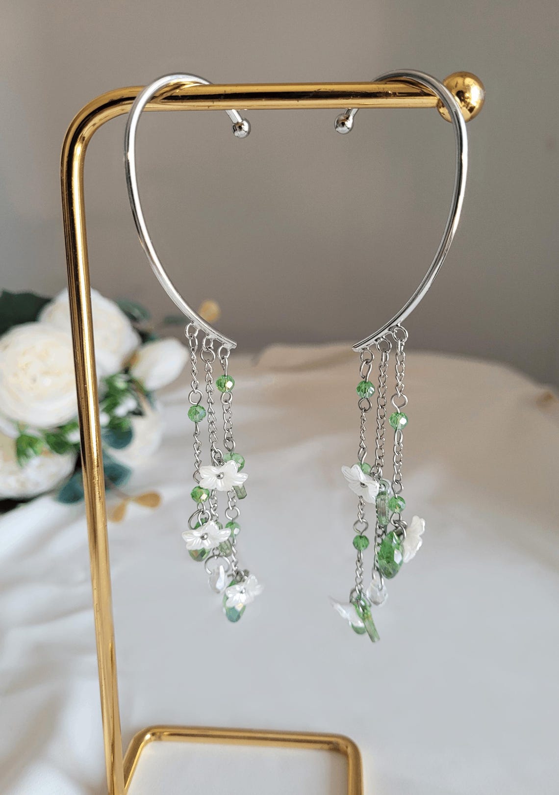 Leafy Ear Cuffs | Flower Faerie Earrings | Leaf Dangle | Spring Non ...