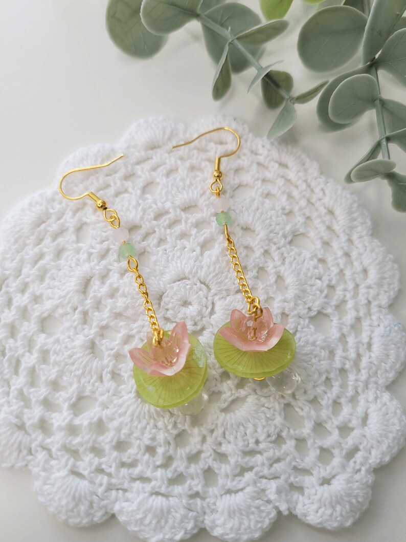 Lily Pad Lotus Flower Earrings Lilypad Dangle Earrings - Etsy Lily Pad Lotus Flower Earrings Lilypad Dangle Earrings - Etsy
