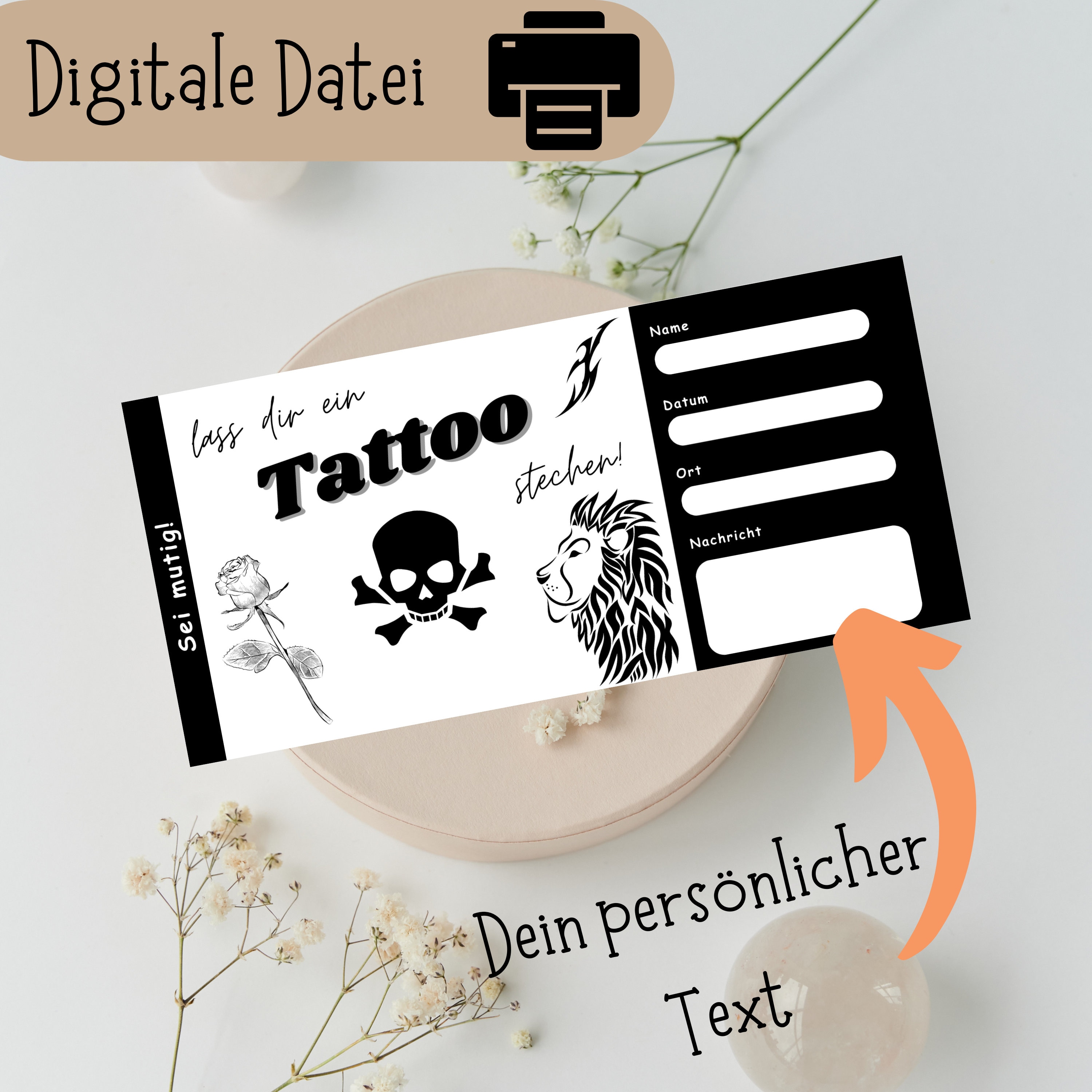 Tattoo Voucher, Tattoo Voucher PDF, Tattoo Card, Tattoo Personalized ...