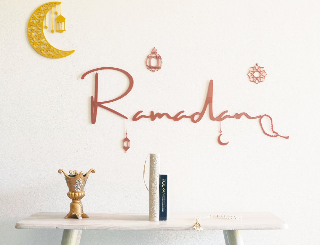 Ramadan Wall Art Islamic Crescent Moon and Lanterns, Welcome Raqmadan ...