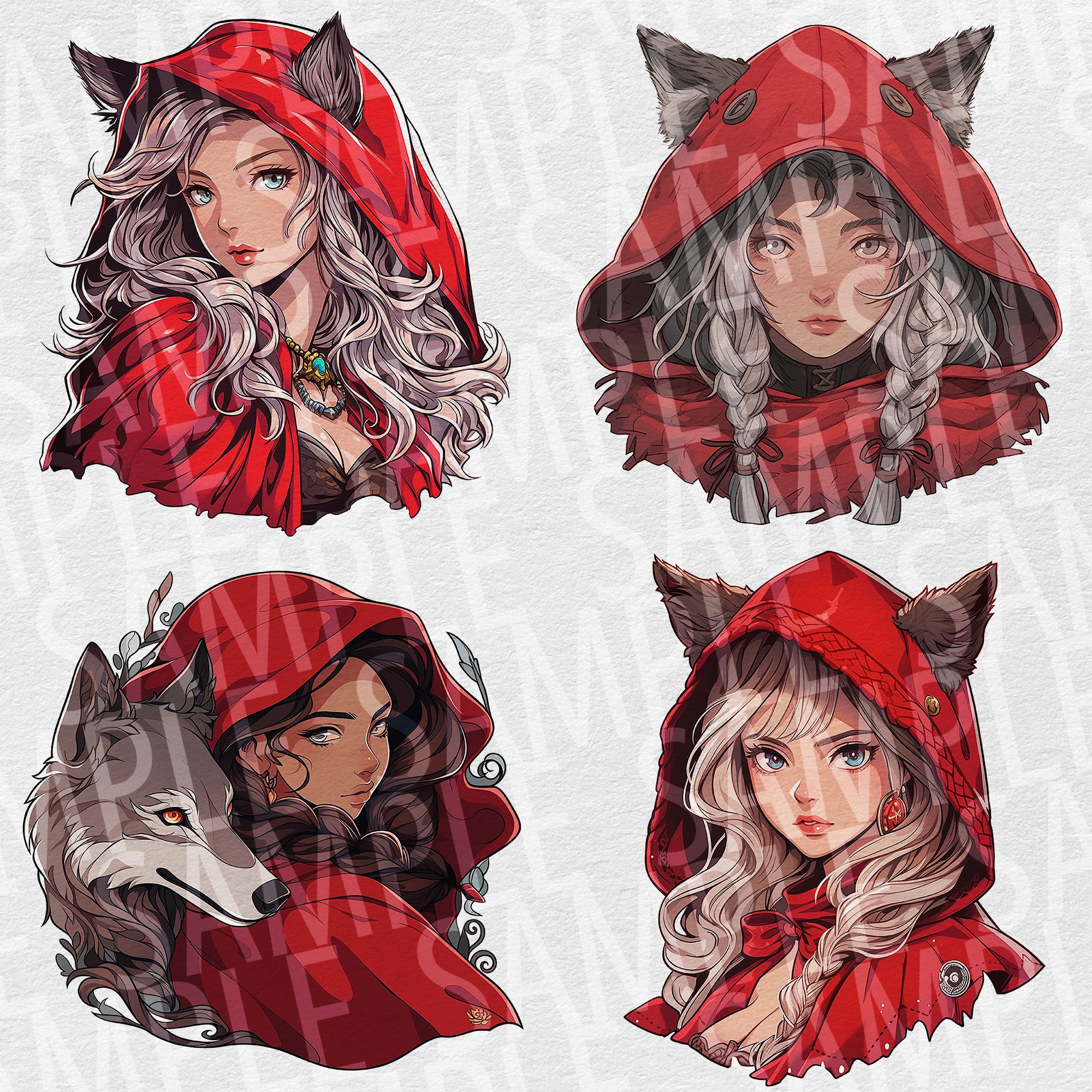 Cute Little Red Riding Hood Clipart 24 PNG Scrapbooking Bundle Fantasy ...