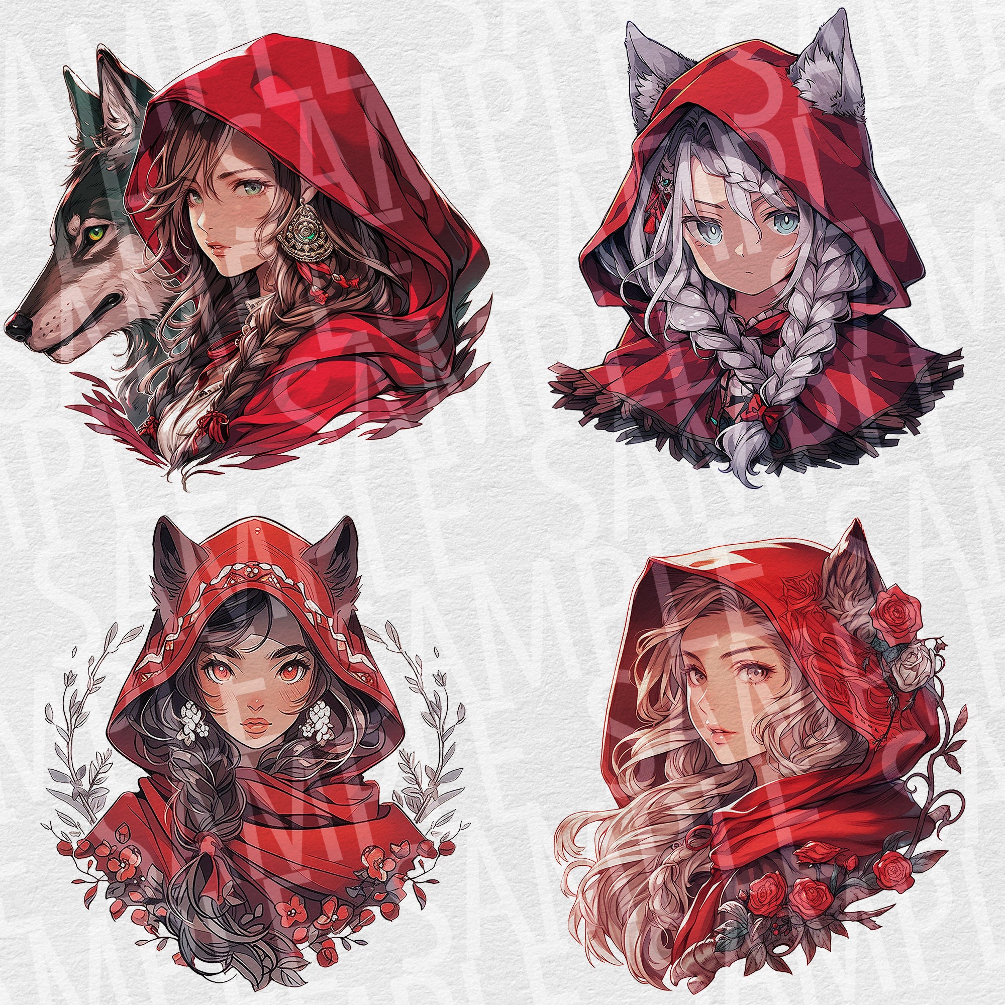 Cute Little Red Riding Hood Clipart 24 PNG Scrapbooking Bundle Fantasy ...