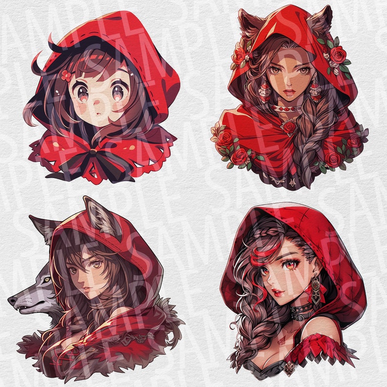 Cute Little Red Riding Hood Clipart 24 PNG Scrapbooking Bundle Fantasy ...