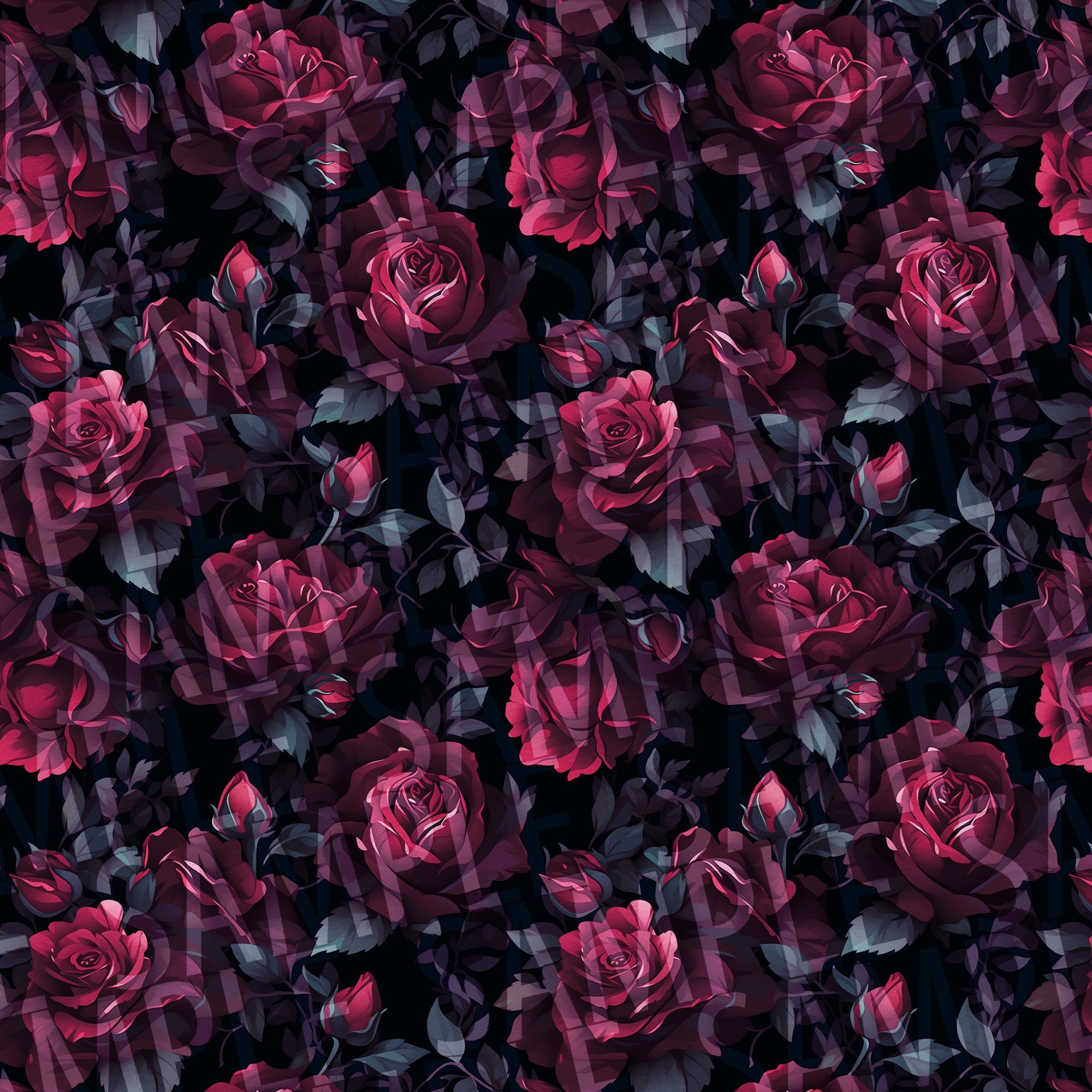 Dark Rose Floral Seamless Patterns PNG, Tile Set, Tumbler Wrap, Digital ...