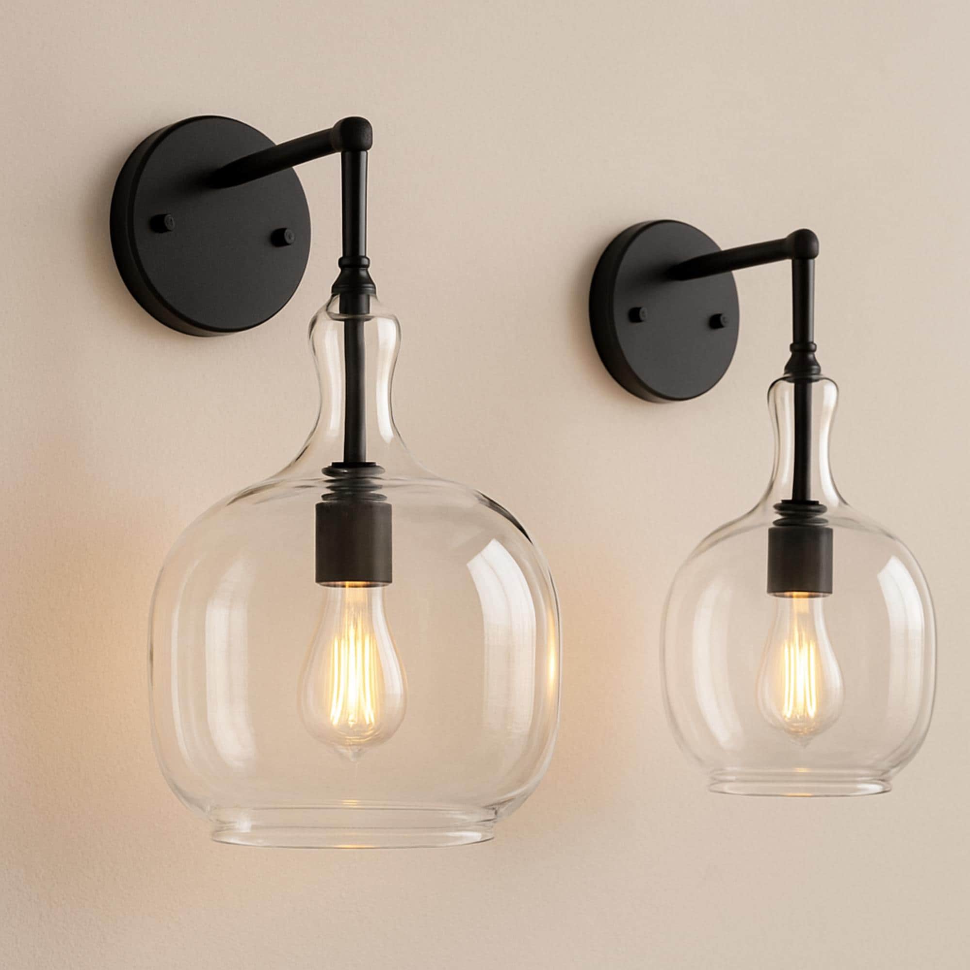 Hand Blown Glass Wall Sconces - Modern Art Lighting With Black Mount ...