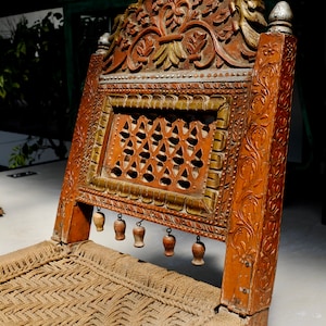 Vintage Rajasthan Pidha Chair: Dark Teak Wood, Exquisite Carvings ...