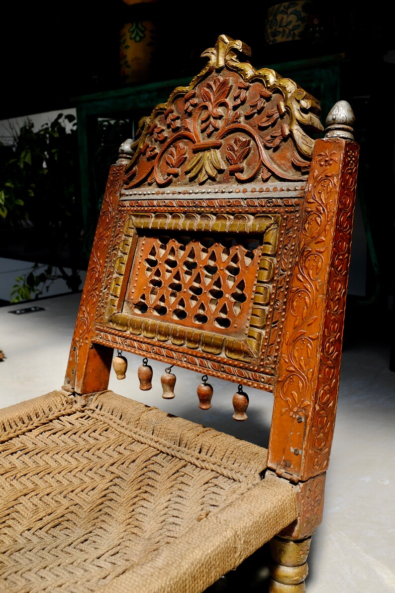 Vintage Rajasthan Pidha Chair: Dark Teak Wood, Exquisite Carvings ...
