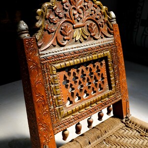 Vintage Rajasthan Pidha Chair: Dark Teak Wood, Exquisite Carvings ...