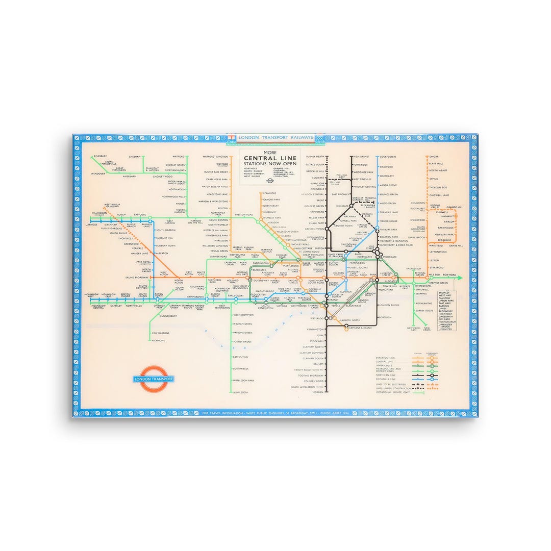 Vintage 1950 London Underground Map Handcrafted Resin Wall Art ...