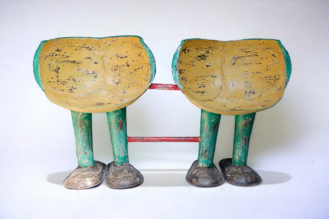 Vintage 1950s Indian Funfair Seats, Hand-carved Wooden Benches From ...