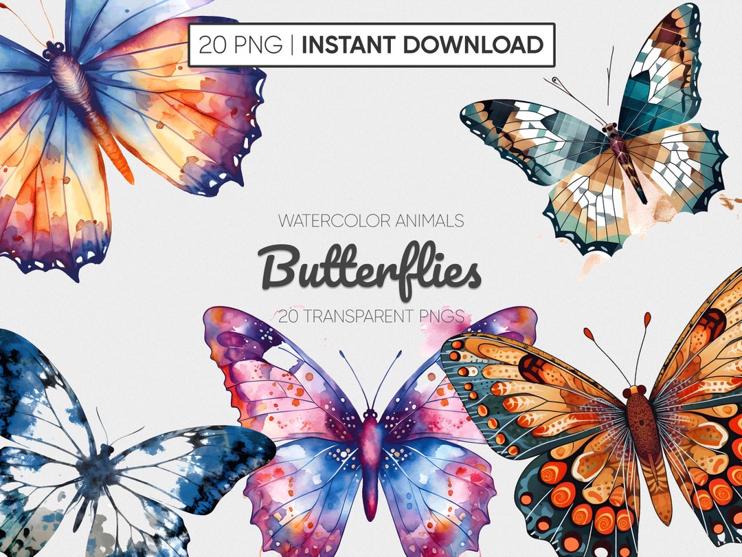 20 PNG Watercolor Butterfly Spring Clipart Collection - Hand-painted ...
