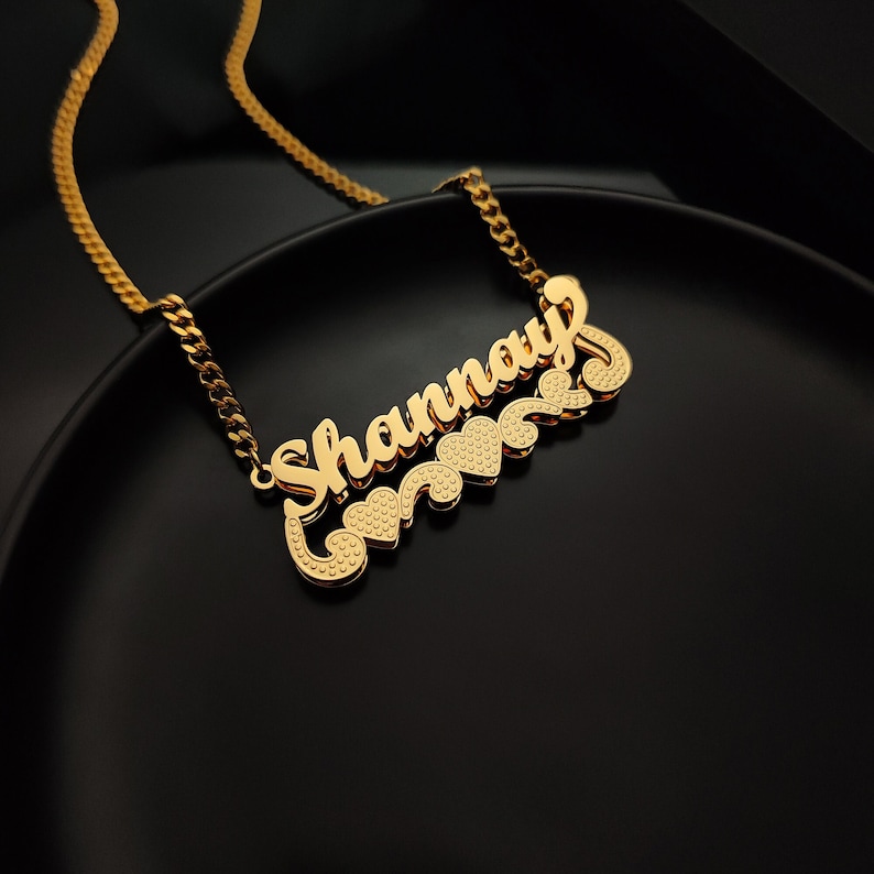 Personalized Double Name Plate Necklace, Gold Name Necklace, Name ...