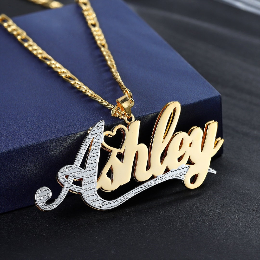 Custom Real 18K Gold Filled Name Necklace, Double Name Plate ...