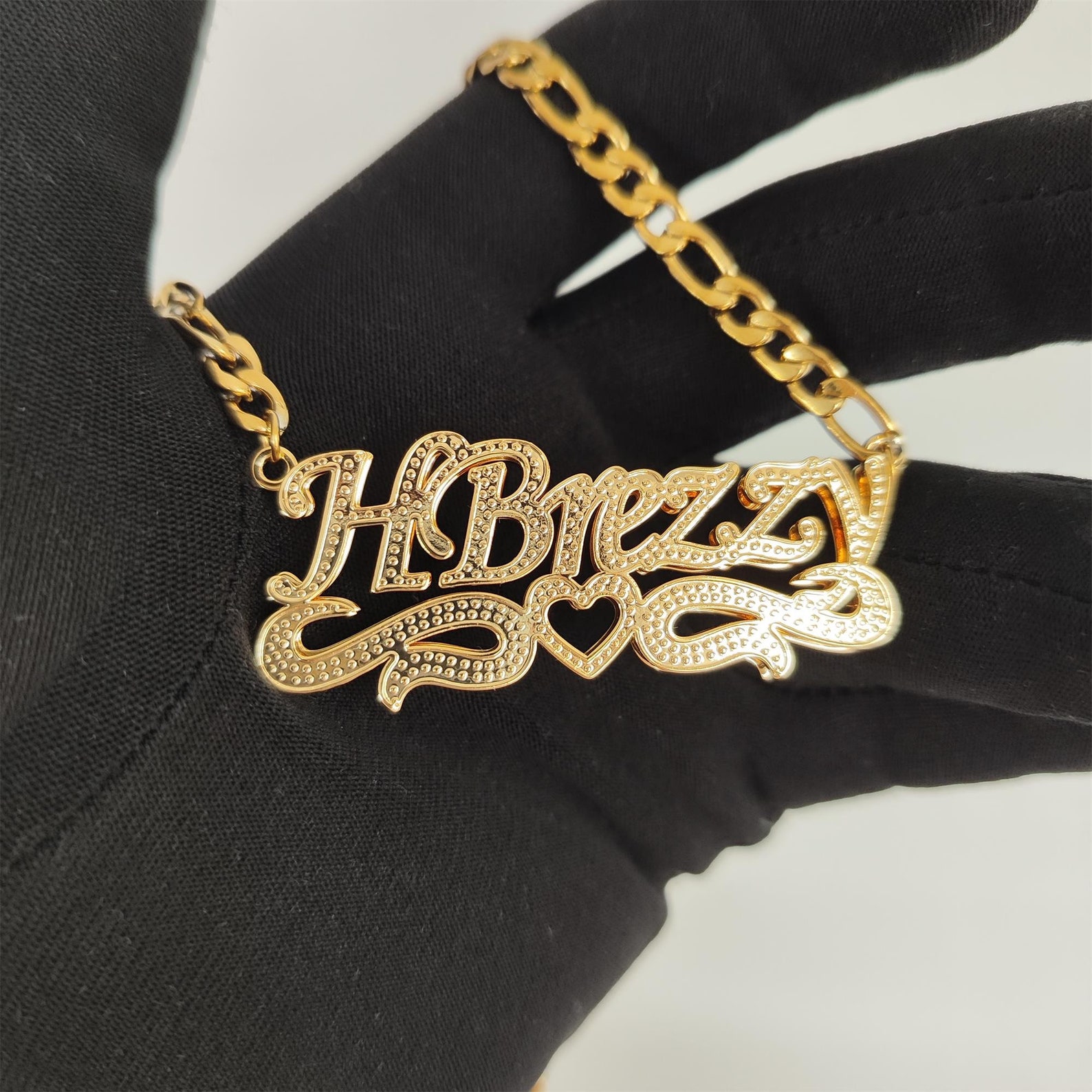 Double Layer Nameplate With Heart, Custom Name Necklace, 3D Double ...