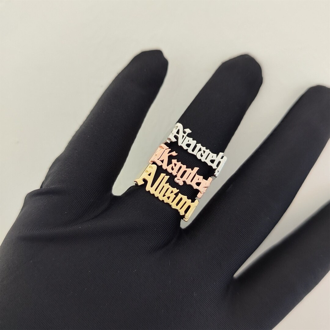 Custom Gothic Name Ring, Personalized Old English Ring, Birthday Gifts ...