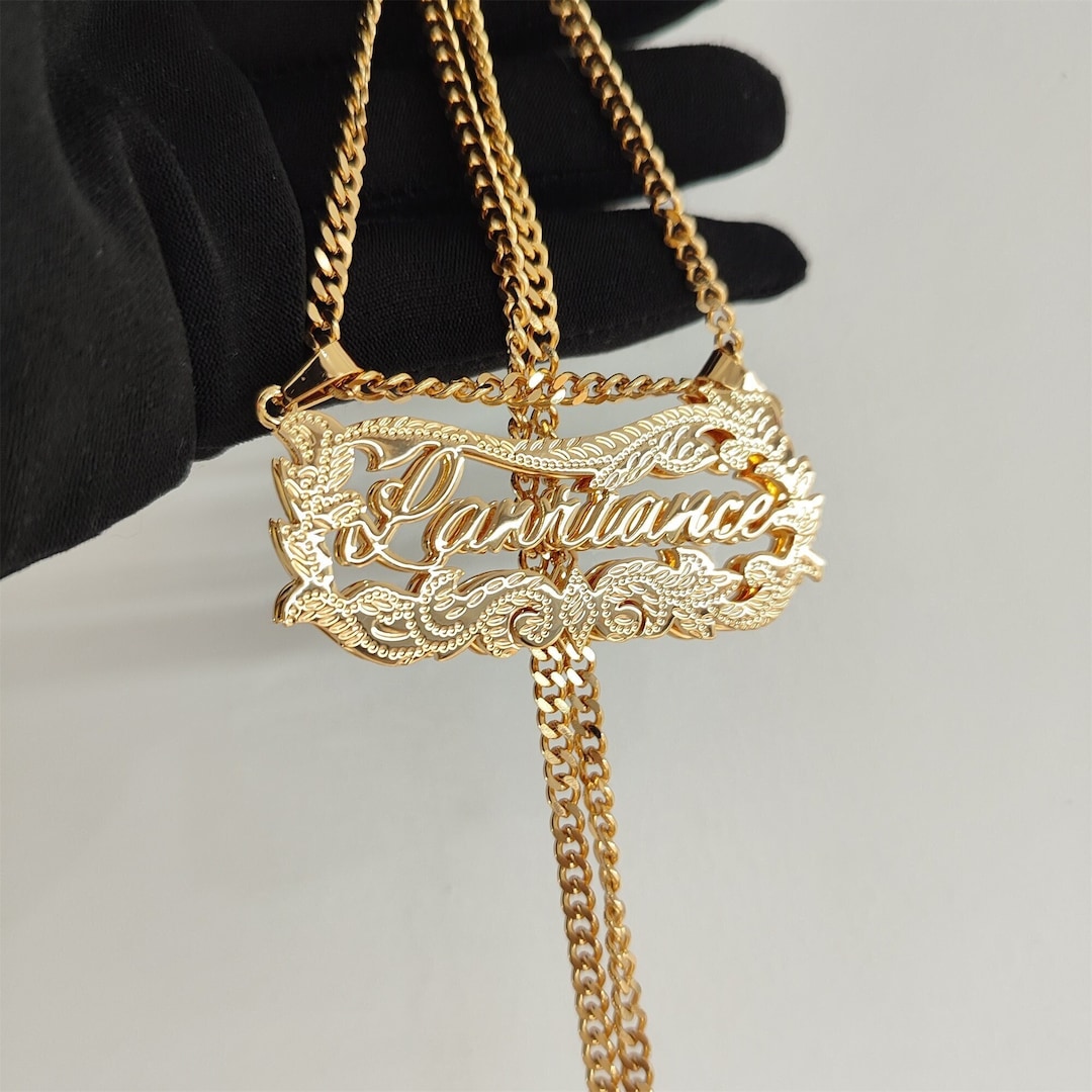 Nameplate Necklace, Custom Name Necklace, Double Plate, Two Tone Name ...