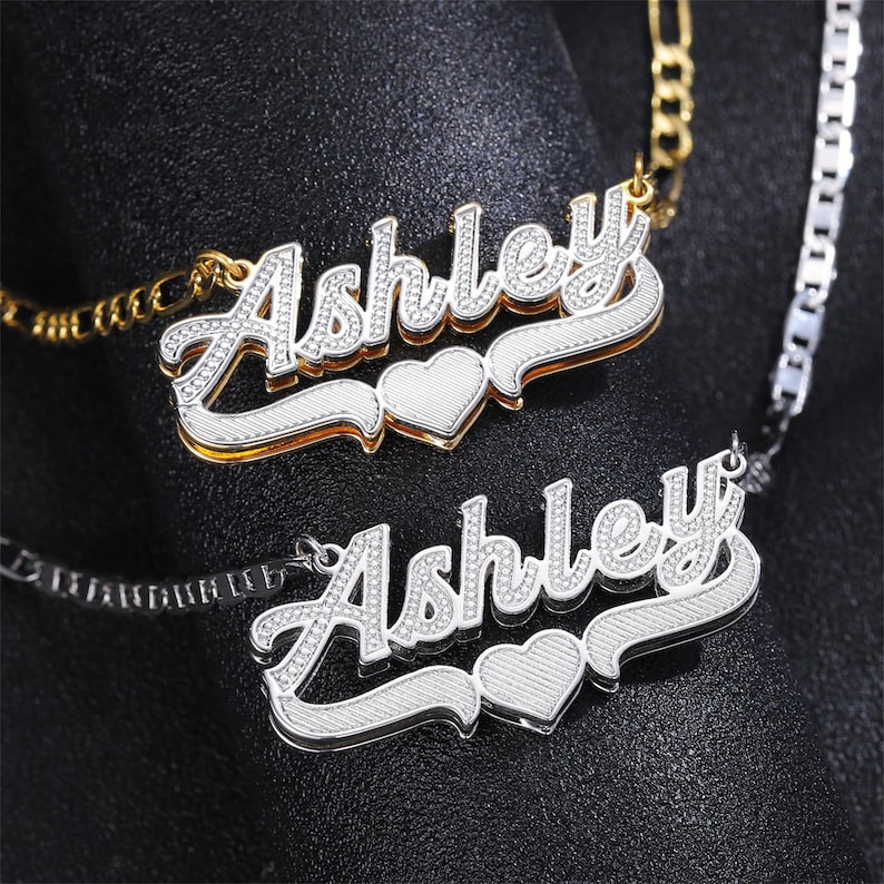 Custom Nameplate Necklace, 18K Gold Filled Nameplate Necklace, 3D Name ...