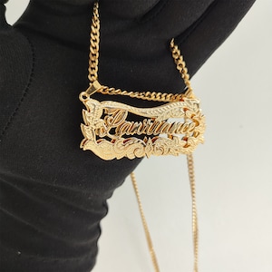 Nameplate Necklace, Custom Name Necklace, Double Plate, Two Tone Name ...