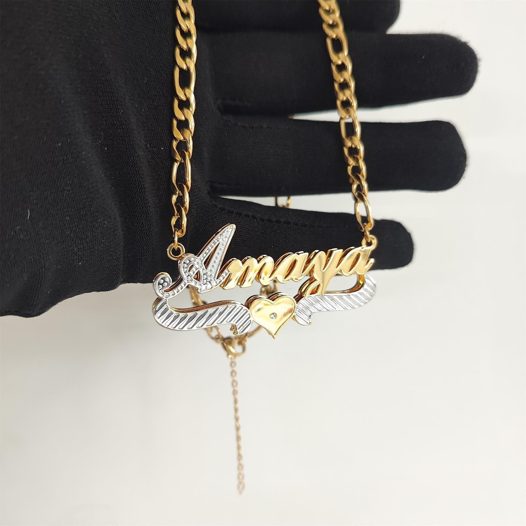 18K Gold Filled Nameplate Necklace, Custom Name Necklace, 3D Double ...