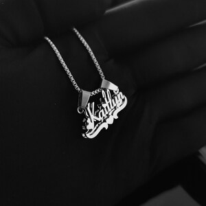 Custom Double Plate Heart 3D Name Necklace, Silver Name Necklace ...
