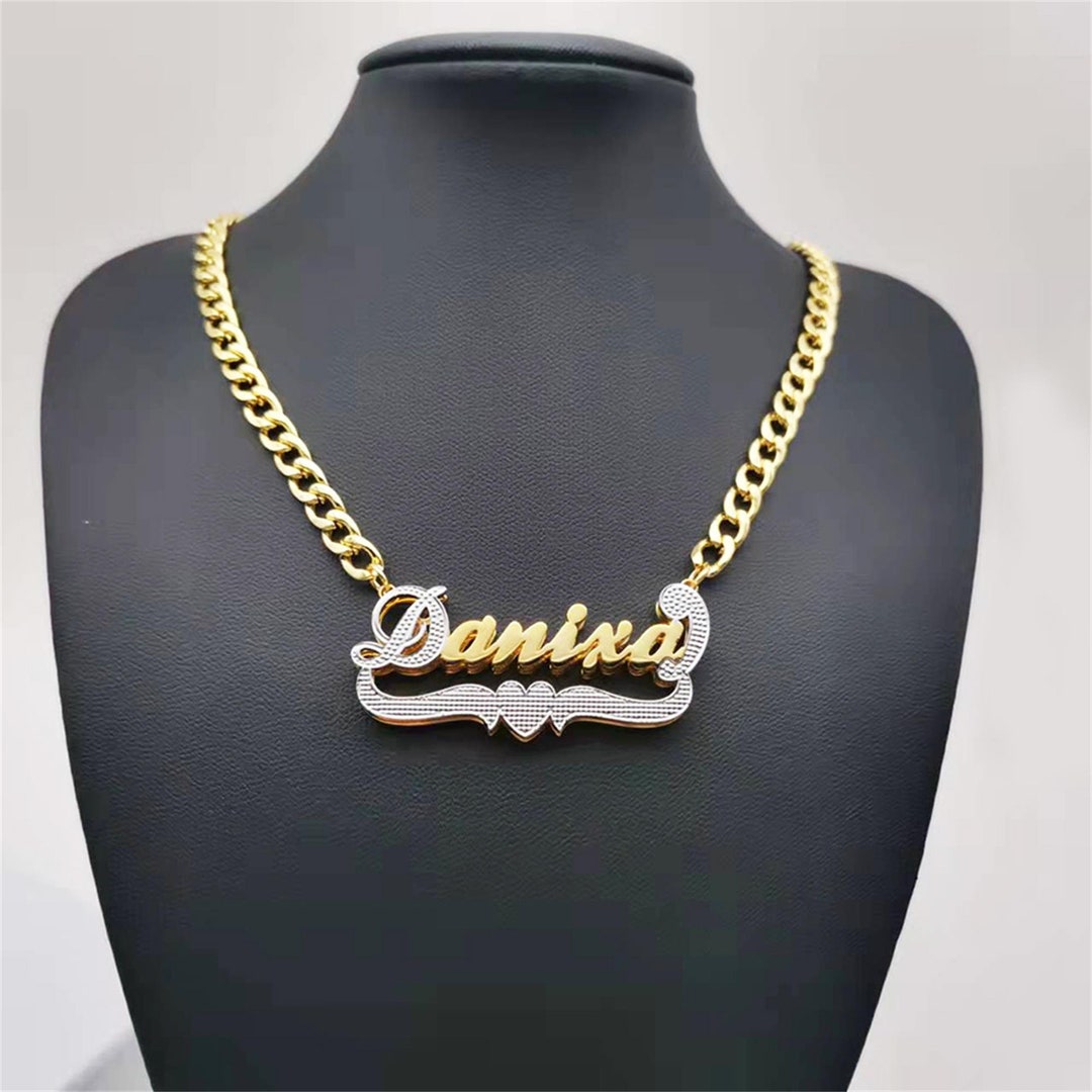 Double Two Tone Nameplate Necklace, Custom Name Necklace, 3D Double ...
