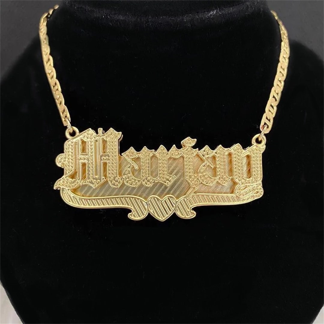 Personalized Old English Name Necklace, Customized Nameplate Necklace ...