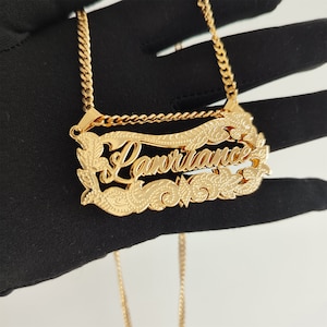 Nameplate Necklace, Custom Name Necklace, Double Plate, Two Tone Name ...