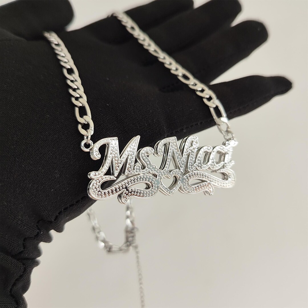 Custom Nameplate Necklace, Name Necklace Silver, Double Name Plate ...