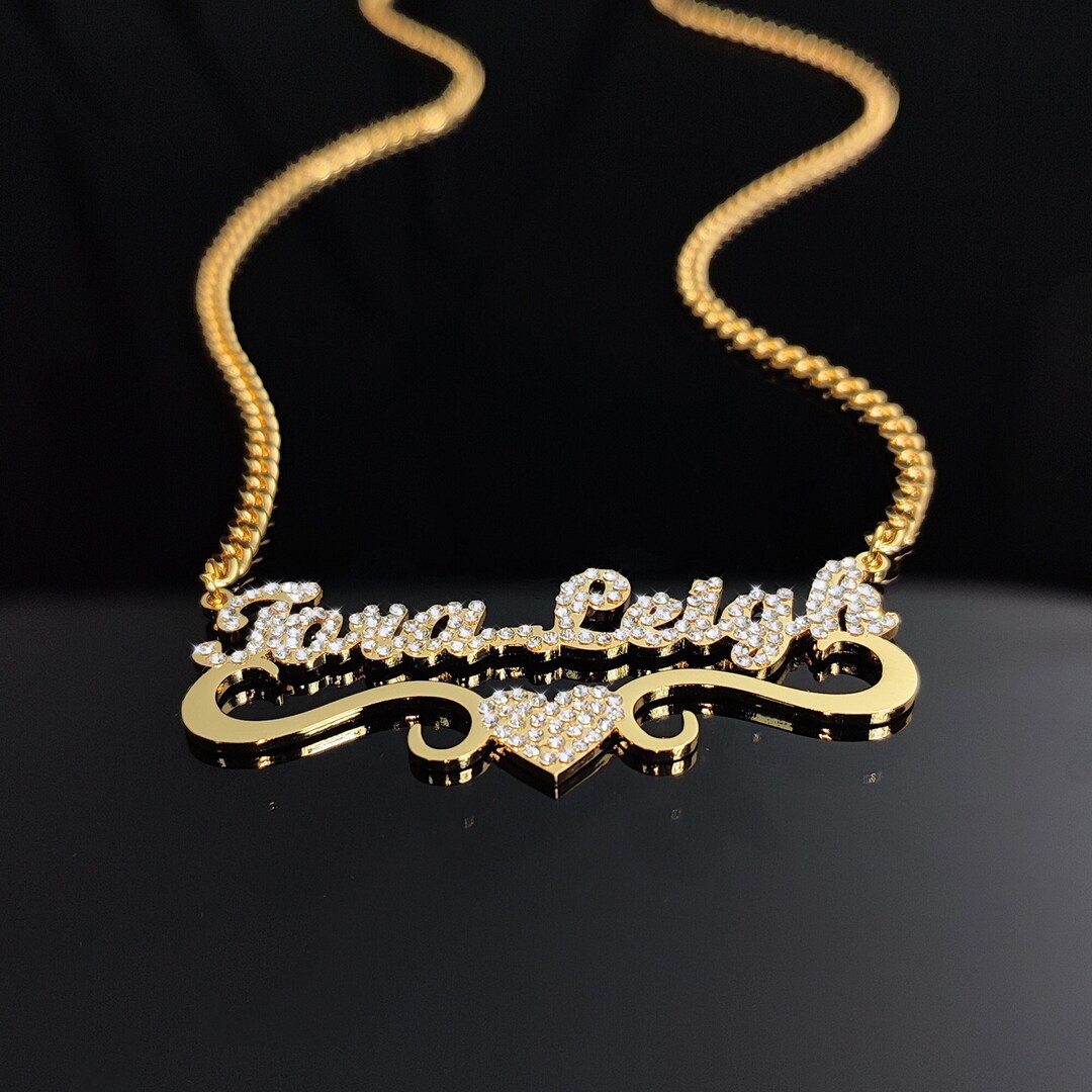 Custom Diamond Nameplate Necklace, Bling Name Necklace, Personalized ...