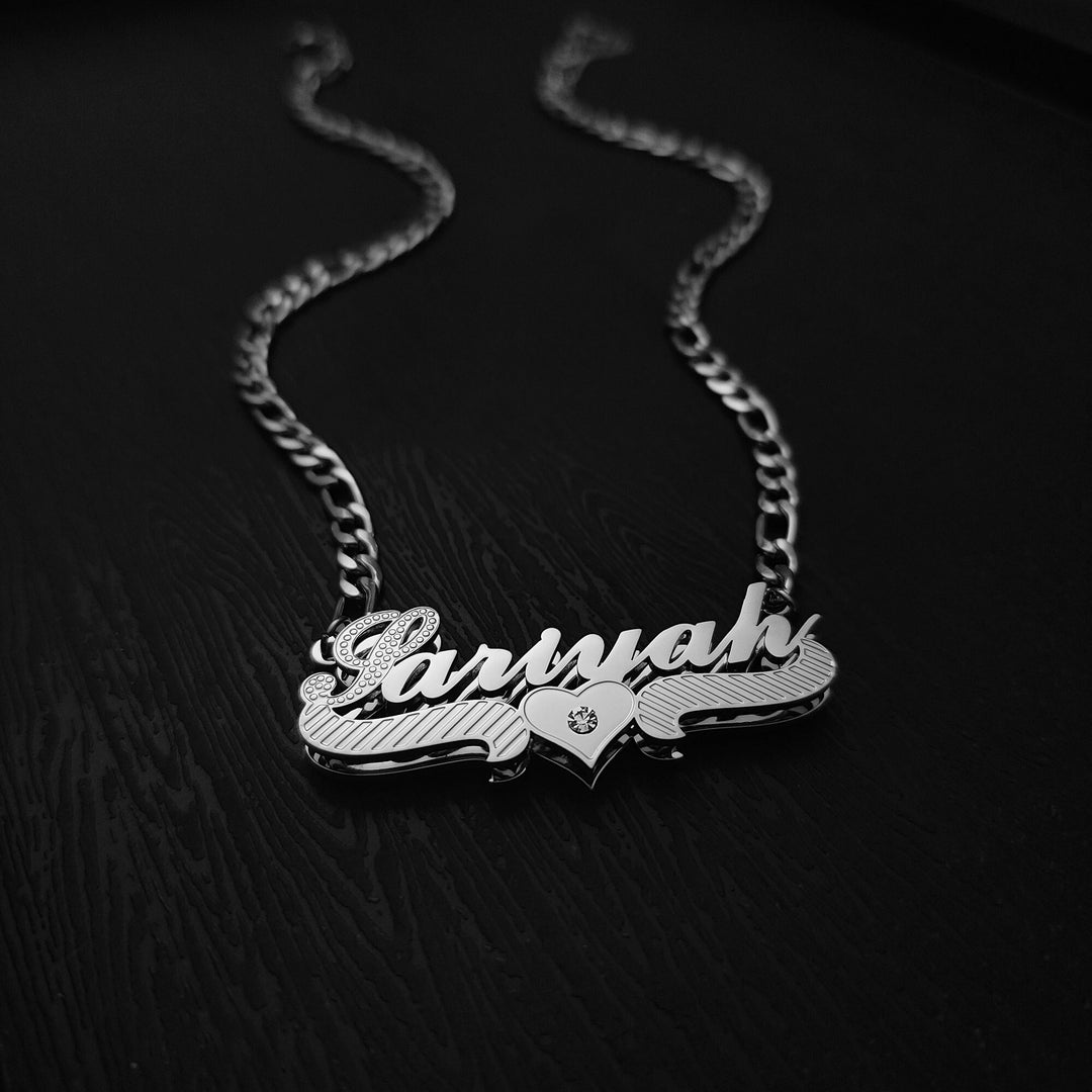 Custom Name Necklace With Diamond, Silver Name Plate Necklace, 3D Name ...