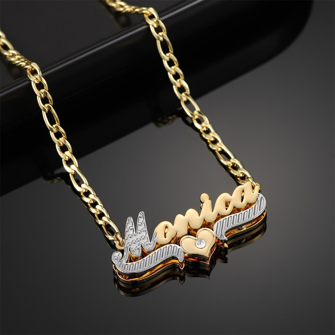 Custom Nameplate Necklace, Nameplate Necklace, 3D Name Necklace, Double ...