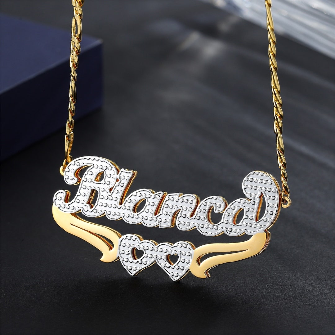 Double Plated Name, 3D Name Necklace, Gold Name Plate Necklace, Two ...
