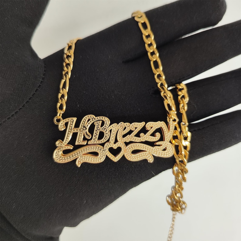 Double Layer Nameplate With Heart, Custom Name Necklace, 3D Double ...