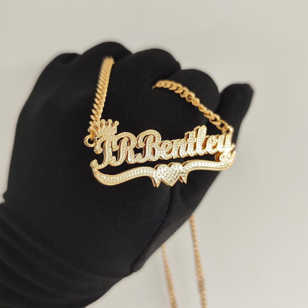 Custom Double Plate Two Tone Heart Name Necklace Gold, Name Necklace ...
