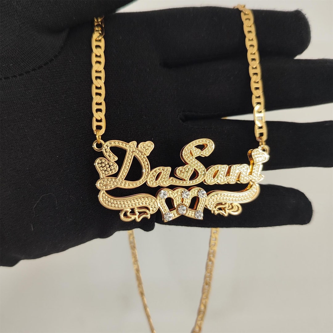 18K Gold Filled Custom Name Necklace, Birthstone Nameplate Necklace ...
