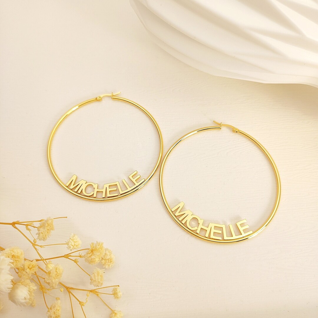 Personalized Name Hoop Earrings, Custom Name Earrings, Statement Large ...