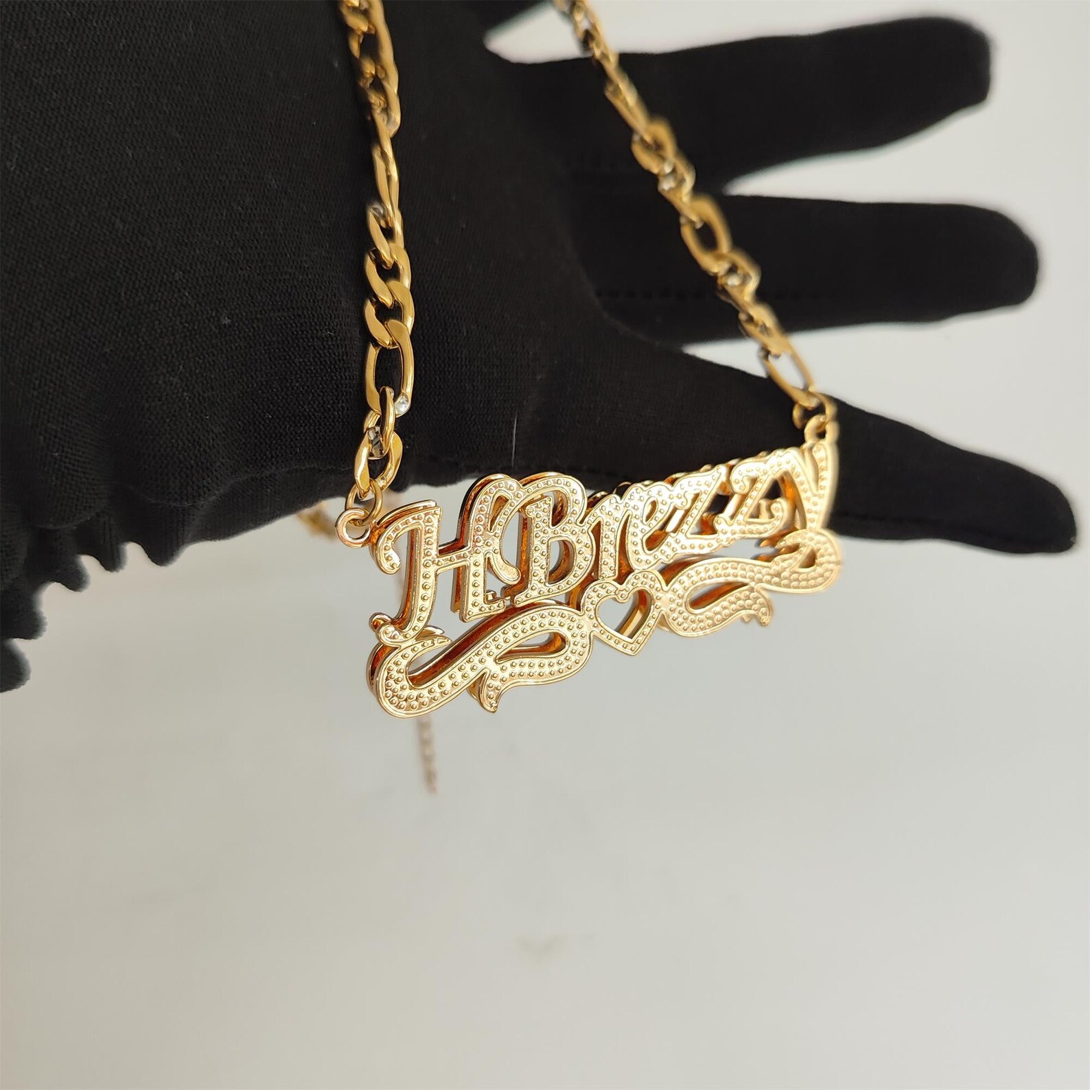 Double Layer Nameplate With Heart, Custom Name Necklace, 3D Double ...