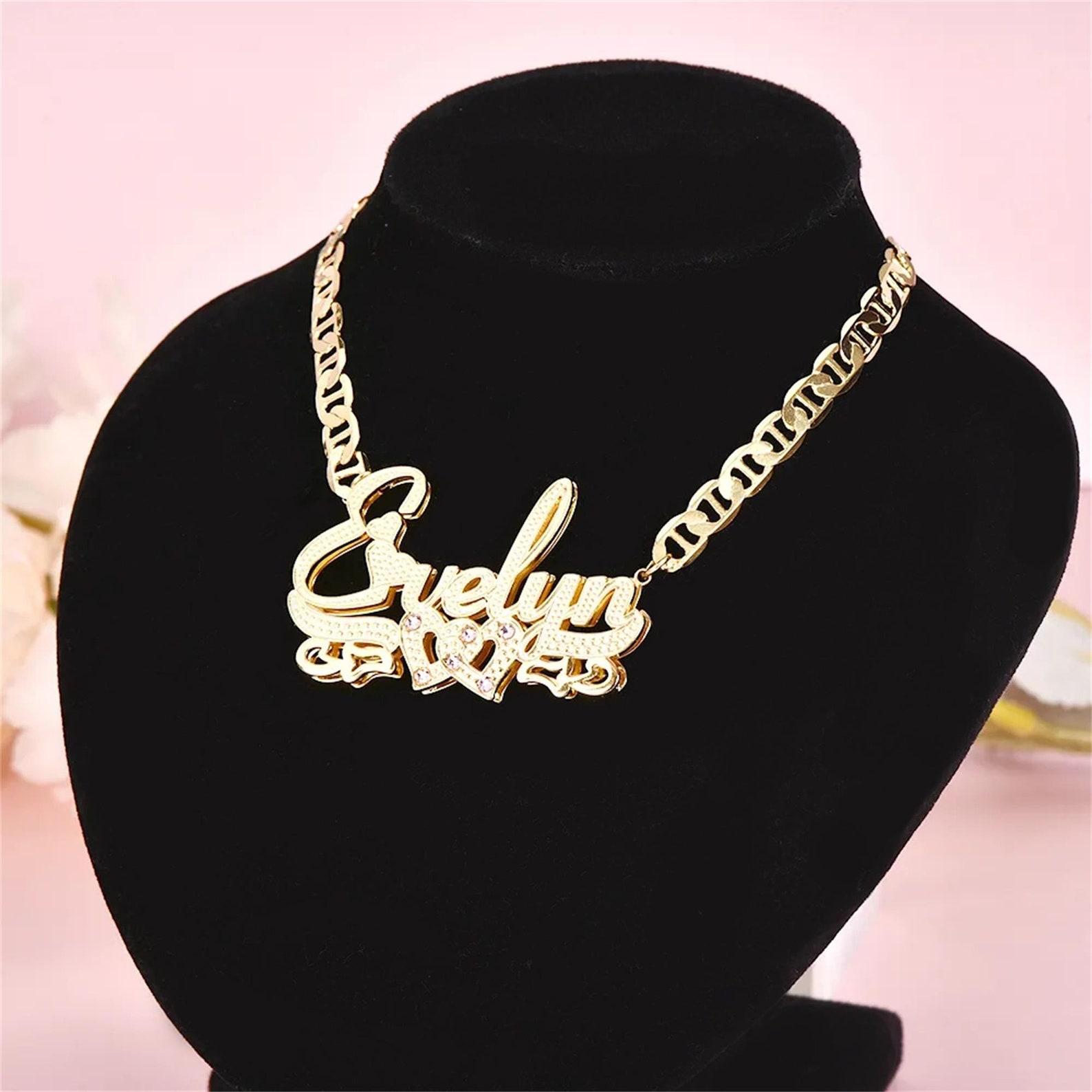 Real 18K Gold Filled Custom Name Necklace, Birthstone Nameplate, Name ...
