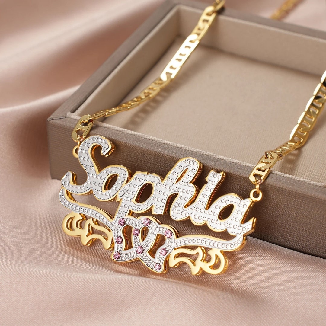 Real 18K Gold Filled Custom Name Necklace, Birthstone Nameplate, Name ...