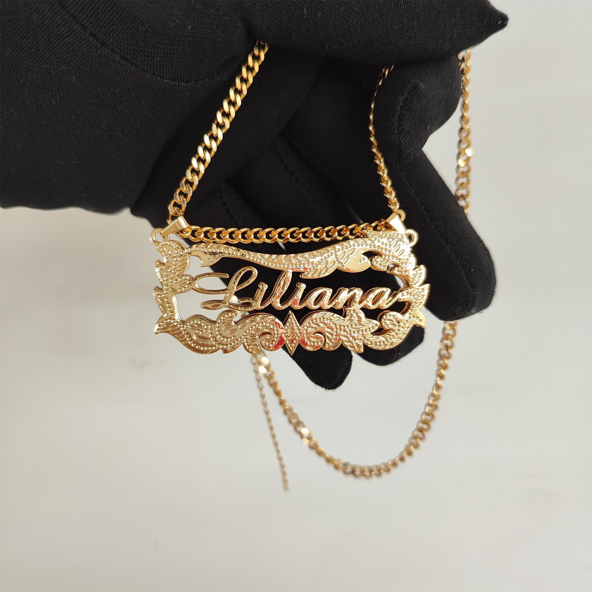 Double Plate Nameplate Necklace Custom Name Necklace Name - Etsy