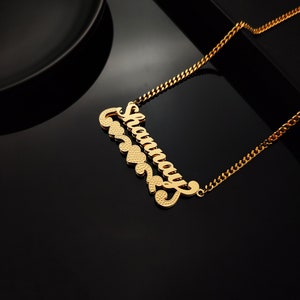 Personalized Double Name Plate Necklace, Gold Name Necklace, Name ...