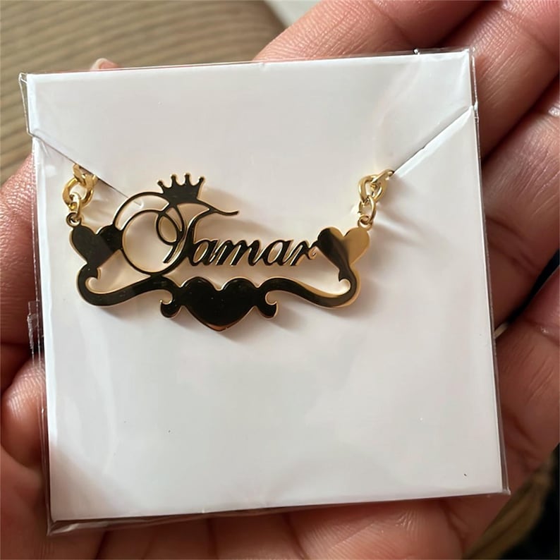 Custom Made Name Necklace for Women, Crown Nameplate Necklace, Name ...