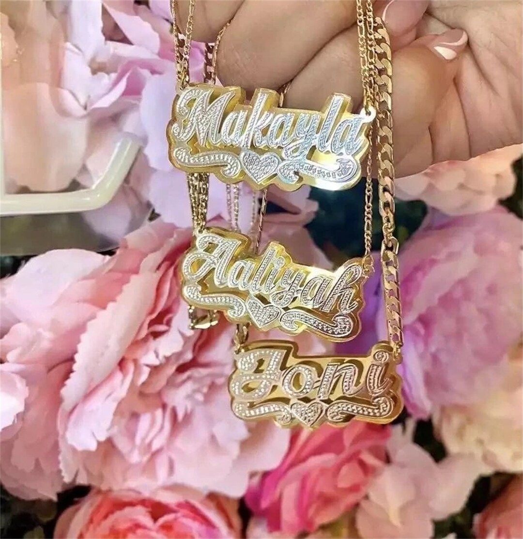 Double Nameplate Necklace Two Tone Nameplate Necklace Custom Name