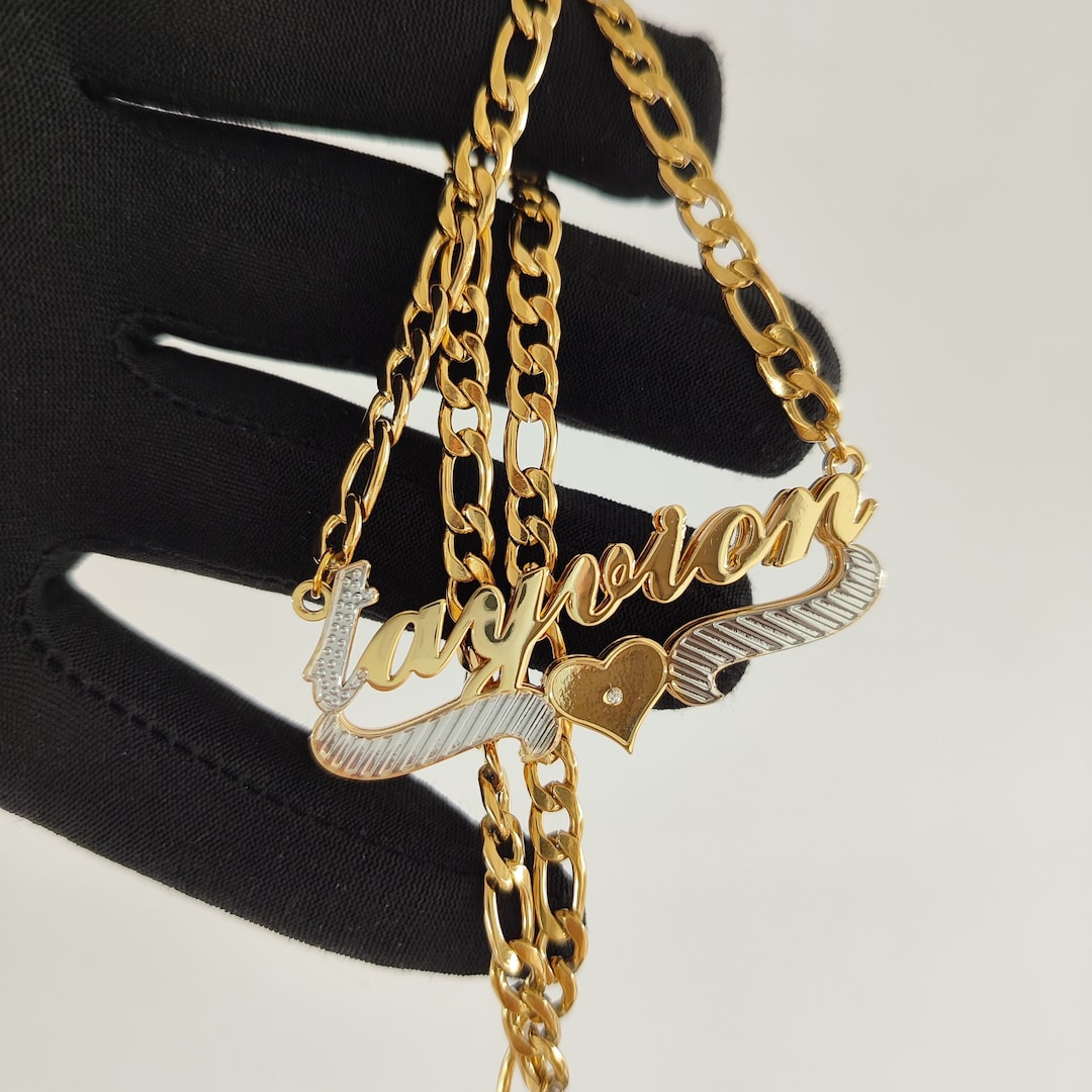 Custom Nameplate Necklac, Name Necklace, 3D Two Tone Nameplate Necklace ...