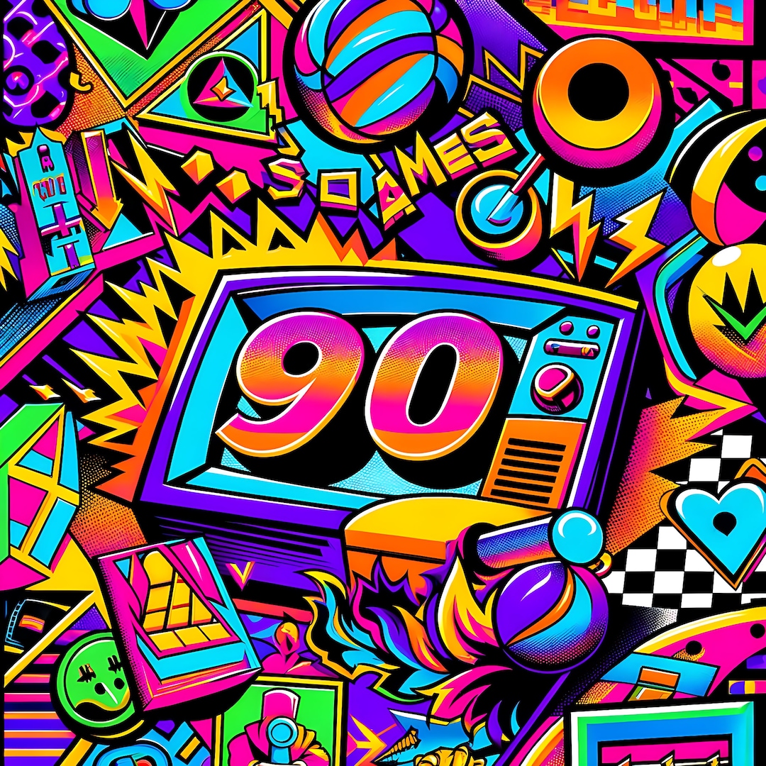 Vibrant 90's Games Art Print – Retro Pop Culture Wall Decor, Colorful ...