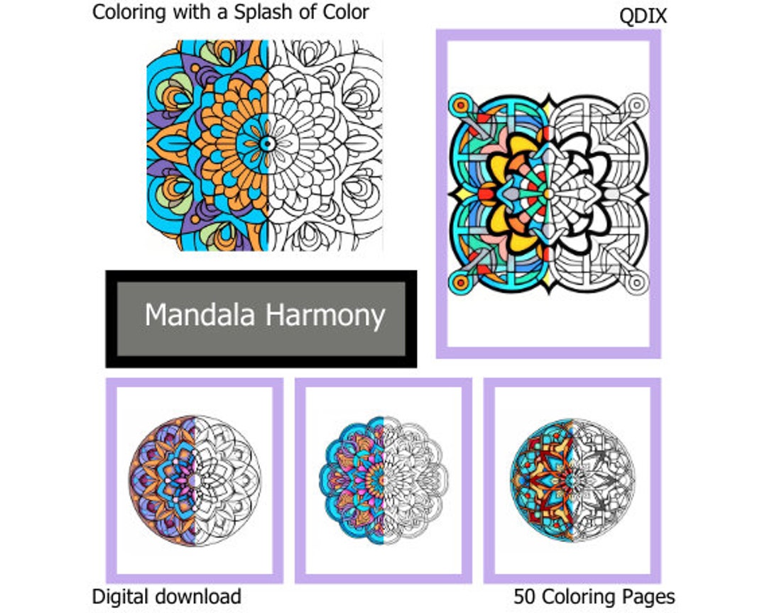 Mandala Harmony: Coloring With a Splash of Color(50 Pages) - Etsy