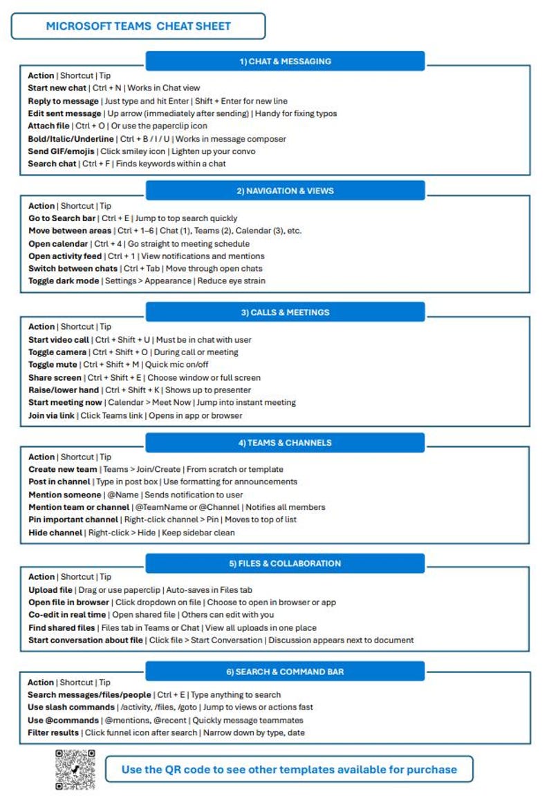 Microsoft TEAMS Cheat Sheet Template - PDF Digital Download - Etsy