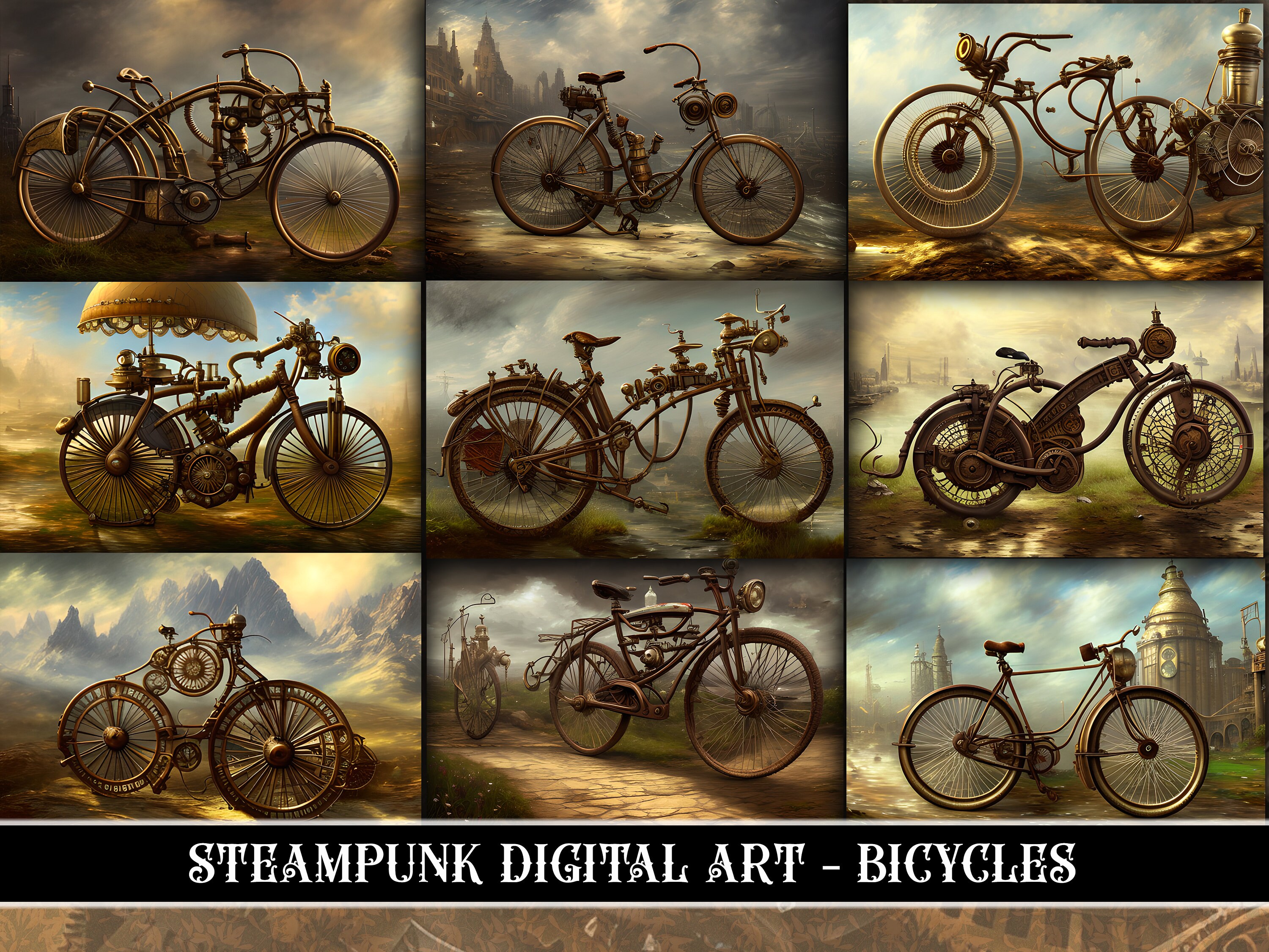 Steampunk Bicycles - Digital Paper - High Quality & Unique PNG Images ...