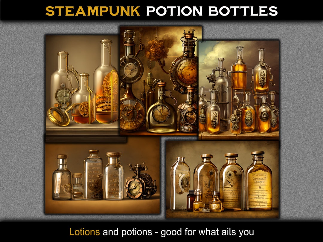 Steampunk Potion Bottle Clipart: Victorian Apothecary Images (digital ...