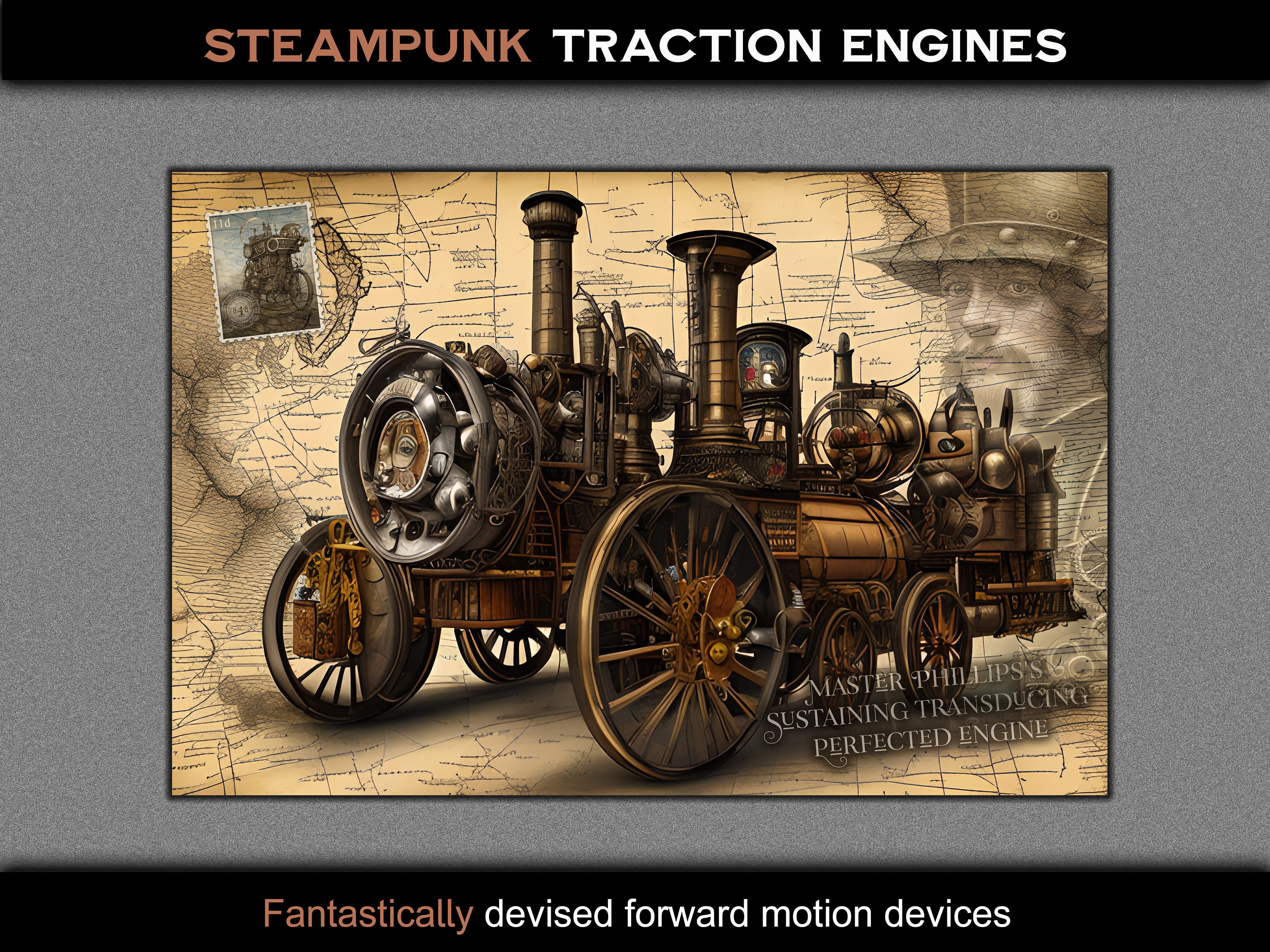 Steampunk Digital Background Paper Pack Traction Engines High-quality ...